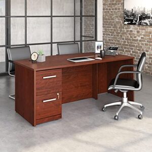 OfficeWorks by Sauder Affirm 72" Bow DEK 2drwr Ped Ste, L: 71.10" x W: 35.43" x H: 29.29", Classic Cherry Finish