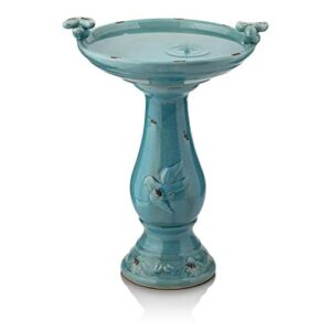 alpine corporation tlr102tur alpine pedestal bath with 2 figurines-turquoise antique ceramic birdbath with birds, 24 inch tall, 19″ l x 16″ w x 25″ h