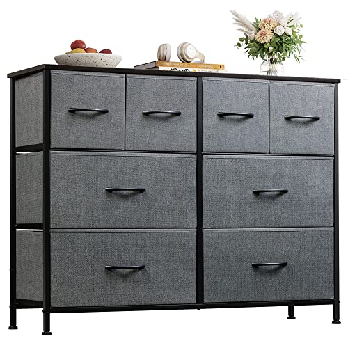 WLIVE Dresser for Bedroom with 8 Drawers, Wide Fabric Dresser for Storage and Organization, Bedroom Dresser, Chest of Drawers for Living Room, Closet, Hallway, Nursery, Dark Grey