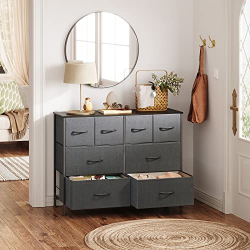 WLIVE Dresser for Bedroom with 8 Drawers, Wide Fabric Dresser for Storage and Organization, Bedroom Dresser, Chest of Drawers for Living Room, Closet, Hallway, Nursery, Dark Grey