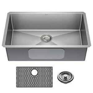 delta faucet delta lenta 30-inch undermount 16 gauge stainless steel single bowl kitchen sink with accessories, 953034-30s-ss, satin