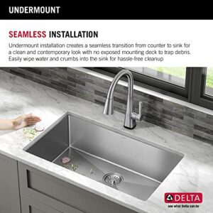 DELTA FAUCET Delta Lenta 30-inch Undermount 16 Gauge Stainless Steel Single Bowl Kitchen Sink with Accessories, 953034-30S-SS, Satin