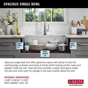 DELTA FAUCET Delta Lenta 30-inch Undermount 16 Gauge Stainless Steel Single Bowl Kitchen Sink with Accessories, 953034-30S-SS, Satin