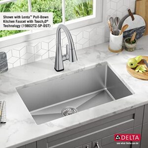 DELTA FAUCET Delta Lenta 30-inch Undermount 16 Gauge Stainless Steel Single Bowl Kitchen Sink with Accessories, 953034-30S-SS, Satin