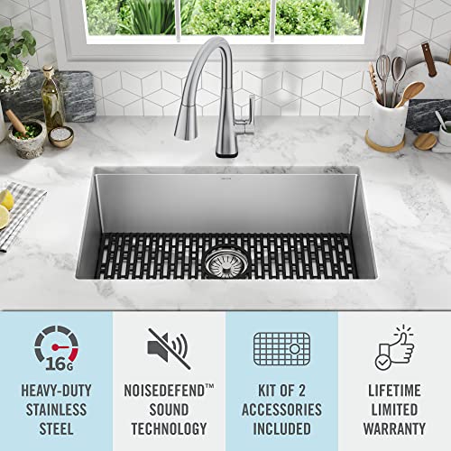 DELTA FAUCET Delta Lenta 30-inch Undermount 16 Gauge Stainless Steel Single Bowl Kitchen Sink with Accessories, 953034-30S-SS, Satin