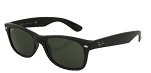 ray-ban rb2132 new wayfarer sunglasses unisex (matte black frame solid black g15 lens, 52)