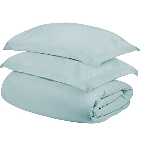 SUPERIOR 400-Thread Duvet Cover Set, Premium Long-Staple Cotton, Full/Queen, Light Blue