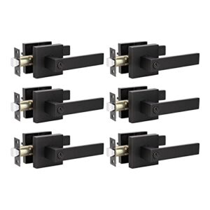 knobwell 6 pack door handles black, privacy door lever bed and bath leverset lockset, left or right handing, matte black finish 2.07 lb one lever