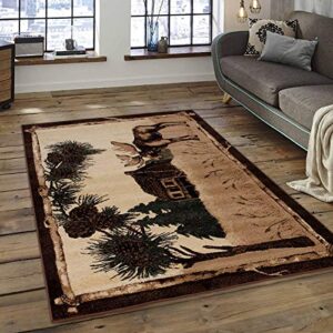 champion rugs rustic lodge deer elk moose area rug (2’ x 3’)