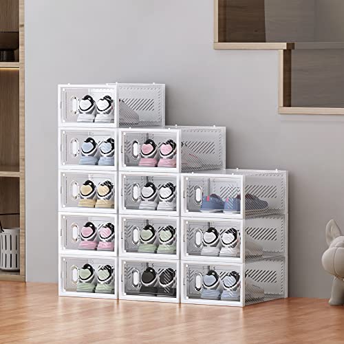 SIMPDIY Shoe Box, 12 Pack Shoe Storage Boxes Clear Plastic Stackable, Shoe Organizer Containers with Lids for Size 10