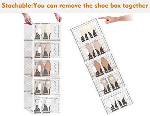 SIMPDIY Shoe Box, 12 Pack Shoe Storage Boxes Clear Plastic Stackable, Shoe Organizer Containers with Lids for Size 10