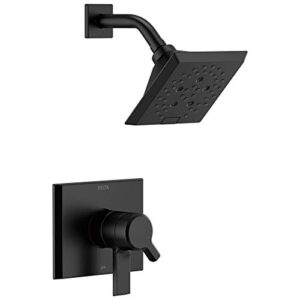 delta faucet pivotal 17 series dual-function matte black shower faucet, shower trim kit, 5-spray h2okinetic shower head, matte black t17299-bl (valve not included)