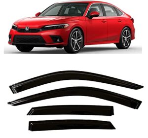 smoke tinted tape-on side window visor deflectors rain guards for honda civic sedan 2022 – 2023 lx ex si hpt sport touring