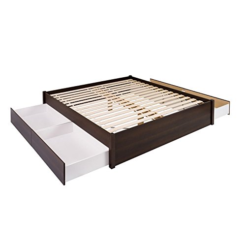 Prepac Select King 4 Post Platform Bed With 4 Drawers, 83" L x 79" W x 16" H, Espresso