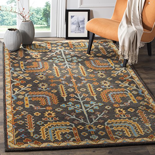 SAFAVIEH Heritage Collection 8' Square Charcoal / Multi HG409A Handmade Traditional Oriental Premium Wool Area Rug