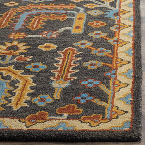 SAFAVIEH Heritage Collection 8' Square Charcoal / Multi HG409A Handmade Traditional Oriental Premium Wool Area Rug