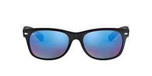 ray-ban rb2132 new wayfarer square sunglasses, rubber black/grey mirror blue, 55 mm