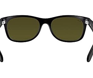 Ray-Ban RB2132 New Wayfarer Square Sunglasses, Rubber Black/Grey Mirror Blue, 55 mm