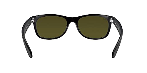 Ray-Ban RB2132 New Wayfarer Square Sunglasses, Rubber Black/Grey Mirror Blue, 55 mm