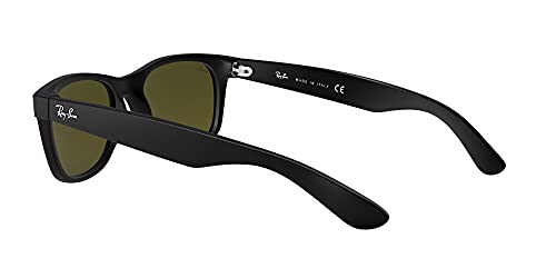 Ray-Ban RB2132 New Wayfarer Square Sunglasses, Rubber Black/Grey Mirror Blue, 55 mm