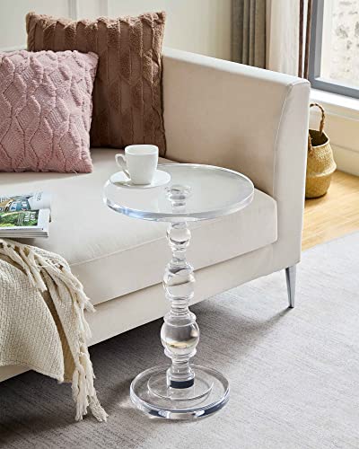 BTLSWI Acrylic Side Table, 16 x16 x 23 inches, Round Accent Pedestal End Tables, Acrylic Furniture Modern Clear Lucite Table for Living Room Bedroom Small Spaces, Easy Assembly