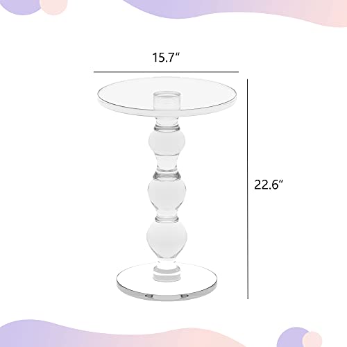 BTLSWI Acrylic Side Table, 16 x16 x 23 inches, Round Accent Pedestal End Tables, Acrylic Furniture Modern Clear Lucite Table for Living Room Bedroom Small Spaces, Easy Assembly