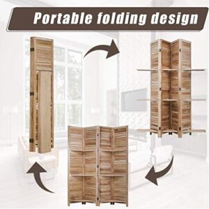 Room Dividers and Folding Privacy Screens 4 Panel 69 Inch Tall Portable Room Seperating Divider w/ 3 Display Shelves Solid Wood Room Partitions and Dividers Freestanding for Home, Office, Restaurant