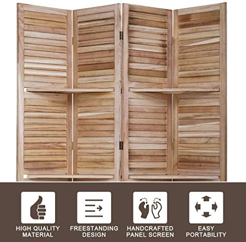 Room Dividers and Folding Privacy Screens 4 Panel 69 Inch Tall Portable Room Seperating Divider w/ 3 Display Shelves Solid Wood Room Partitions and Dividers Freestanding for Home, Office, Restaurant