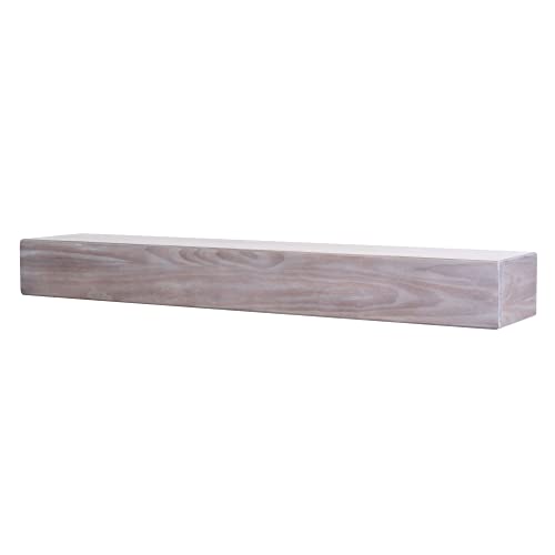 MANTELSDIRECT 72 Inch Floating Fireplace Mantel Wood Shelf in White Wash - Austin from Mantels Direct | Wooden Rustic Wall Shelf Perfect for Décor and Electric Fireplaces