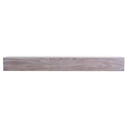 MANTELSDIRECT 72 Inch Floating Fireplace Mantel Wood Shelf in White Wash - Austin from Mantels Direct | Wooden Rustic Wall Shelf Perfect for Décor and Electric Fireplaces