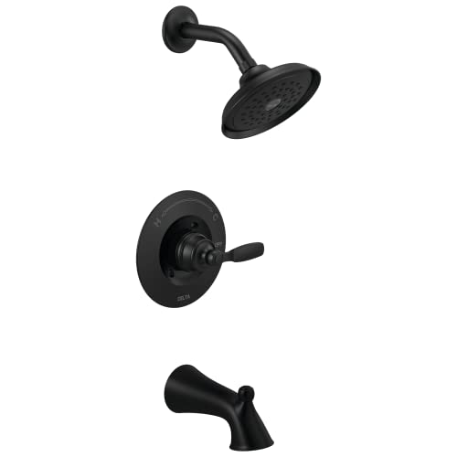 Delta Faucet Woodhurst 14 Series Matte Black Shower Faucet, Tub and Shower Trim Kit with Single-Spray Touch-Clean Black Shower Head, Matte Black T14432-BL (Valve Not Included)