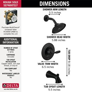 Delta Faucet Woodhurst 14 Series Matte Black Shower Faucet, Tub and Shower Trim Kit with Single-Spray Touch-Clean Black Shower Head, Matte Black T14432-BL (Valve Not Included)