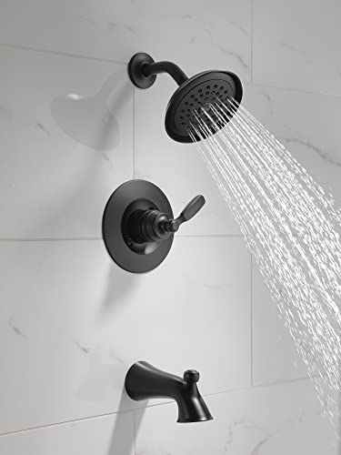 Delta Faucet Woodhurst 14 Series Matte Black Shower Faucet, Tub and Shower Trim Kit with Single-Spray Touch-Clean Black Shower Head, Matte Black T14432-BL (Valve Not Included)