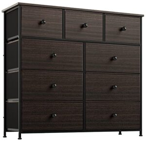 reahome 9 drawer dresser for bedroom faux leather chest of drawers closets large capacity organizer tower steel frame wooden top living room entryway office (rustic brown) rzp9b1