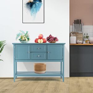 COSTWAY Buffet Sideboard, with 2 Wood Storage Drawers & Open Shelf, Console Table for Living Room Kitchen Dining Room Furniture (Blue)