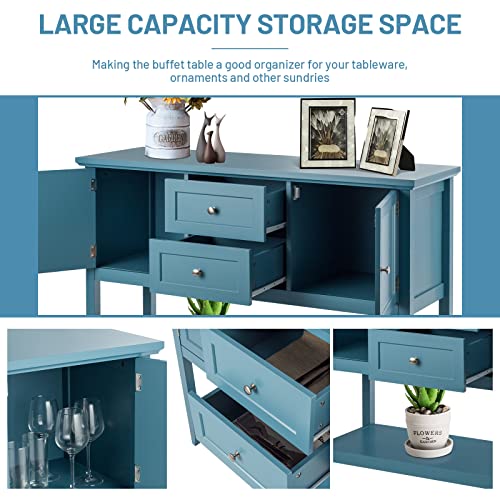 COSTWAY Buffet Sideboard, with 2 Wood Storage Drawers & Open Shelf, Console Table for Living Room Kitchen Dining Room Furniture (Blue)