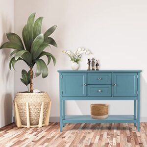 COSTWAY Buffet Sideboard, with 2 Wood Storage Drawers & Open Shelf, Console Table for Living Room Kitchen Dining Room Furniture (Blue)