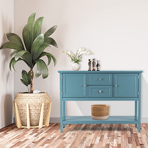 COSTWAY Buffet Sideboard, with 2 Wood Storage Drawers & Open Shelf, Console Table for Living Room Kitchen Dining Room Furniture (Blue)