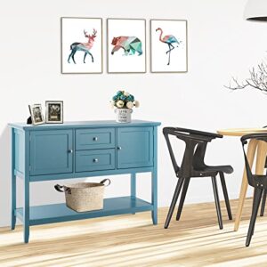 COSTWAY Buffet Sideboard, with 2 Wood Storage Drawers & Open Shelf, Console Table for Living Room Kitchen Dining Room Furniture (Blue)