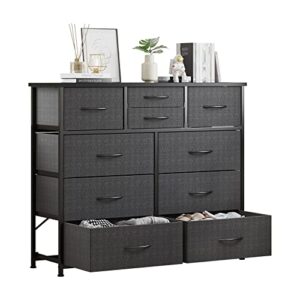 lumtok 10-drawer dresser, fabric storage dressers for bedroom, hallway, nursery, closets, steel frame, wood top, easy pull handle (grey)