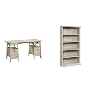 sauder trestle executive trestle desk, chalked chestnut finish & select collection 5-shelf bookcase, chalked chestnut finish