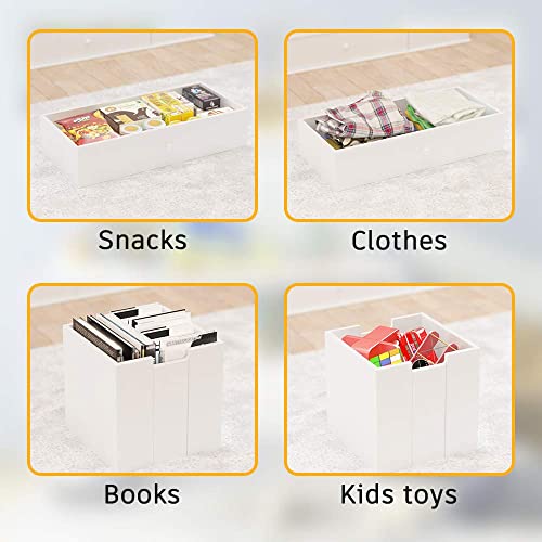 Timy Toy Storage Organizer with 2 Drawers, Wooden Toy Organizer Bins, Kids Bookshelf for Reading, Storing, Playing, White