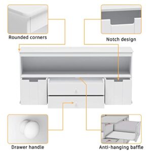 Timy Toy Storage Organizer with 2 Drawers, Wooden Toy Organizer Bins, Kids Bookshelf for Reading, Storing, Playing, White