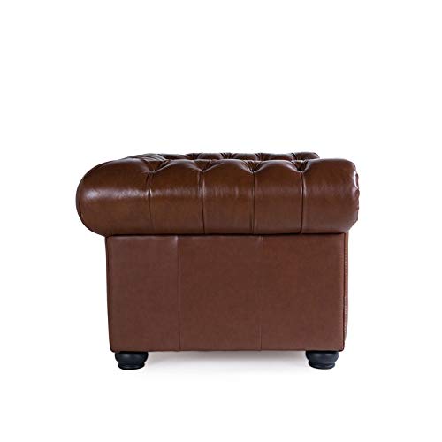 BOWERY HILL Traditional Oak Leather Chesterfield Sofa in Chestnut