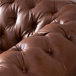 BOWERY HILL Traditional Oak Leather Chesterfield Sofa in Chestnut