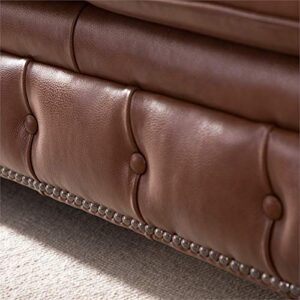 BOWERY HILL Traditional Oak Leather Chesterfield Sofa in Chestnut