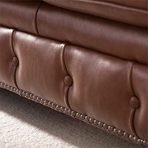 BOWERY HILL Traditional Oak Leather Chesterfield Sofa in Chestnut