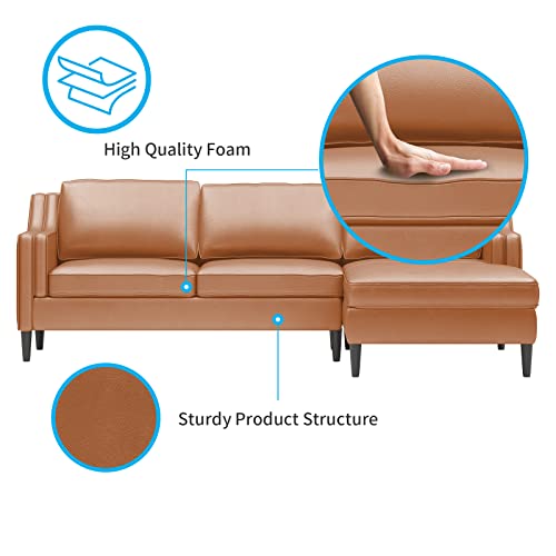 Mjkone Leather Sectional Sofa Couch, Luxurious Sectional Couches for Living Room, L Shaped Couch Sofas with Optional Right Facing Style/Unique Stress Design/Easy to Assemble (Cognac Tan)