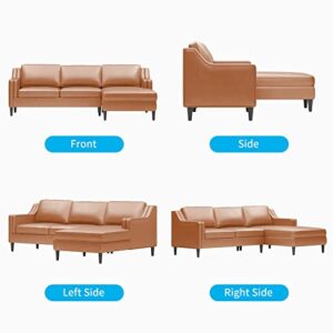 Mjkone Leather Sectional Sofa Couch, Luxurious Sectional Couches for Living Room, L Shaped Couch Sofas with Optional Right Facing Style/Unique Stress Design/Easy to Assemble (Cognac Tan)