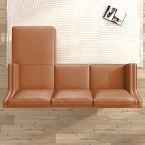 Mjkone Leather Sectional Sofa Couch, Luxurious Sectional Couches for Living Room, L Shaped Couch Sofas with Optional Right Facing Style/Unique Stress Design/Easy to Assemble (Cognac Tan)